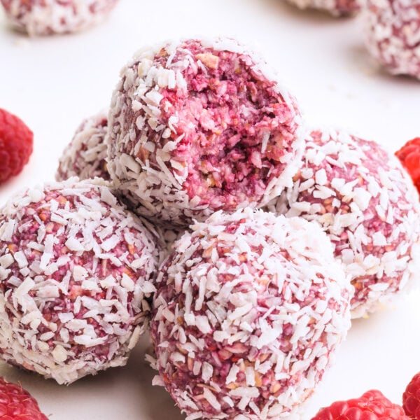 Deliciously Easy Raspberry Bliss Balls With Coconut - Namely Marly